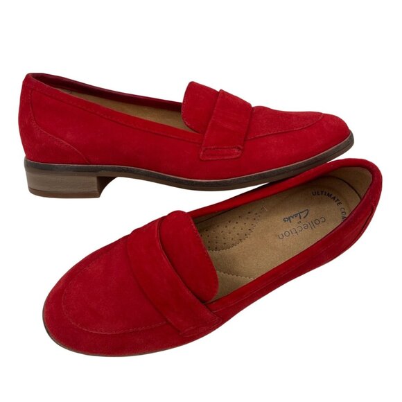 Clarks | Shoes | Clarks Ultimate Comfort Red Suede Loafer Shoes Womens ...